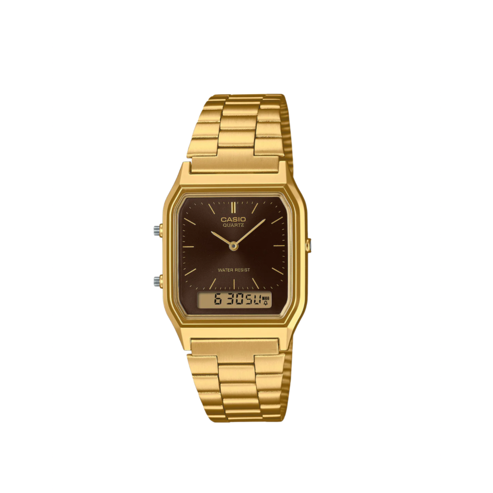 Men's Casio Quartz Duo Trendy Dual Time Watch AQ230GA-5A Gold Black ...